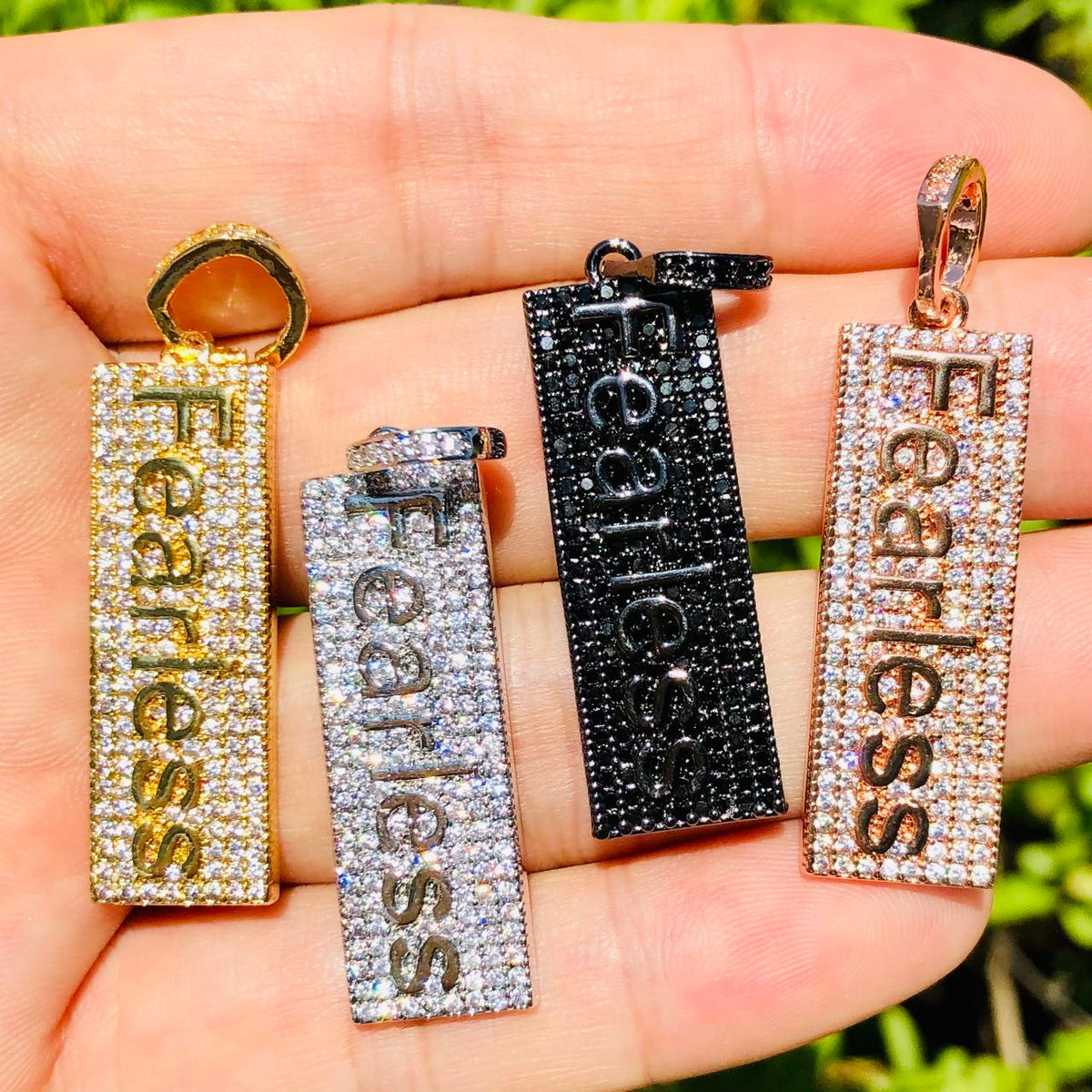 cz pave fearless charm, 35x12.5mm, sold per pkg of 10pcs – Charms Beads ...