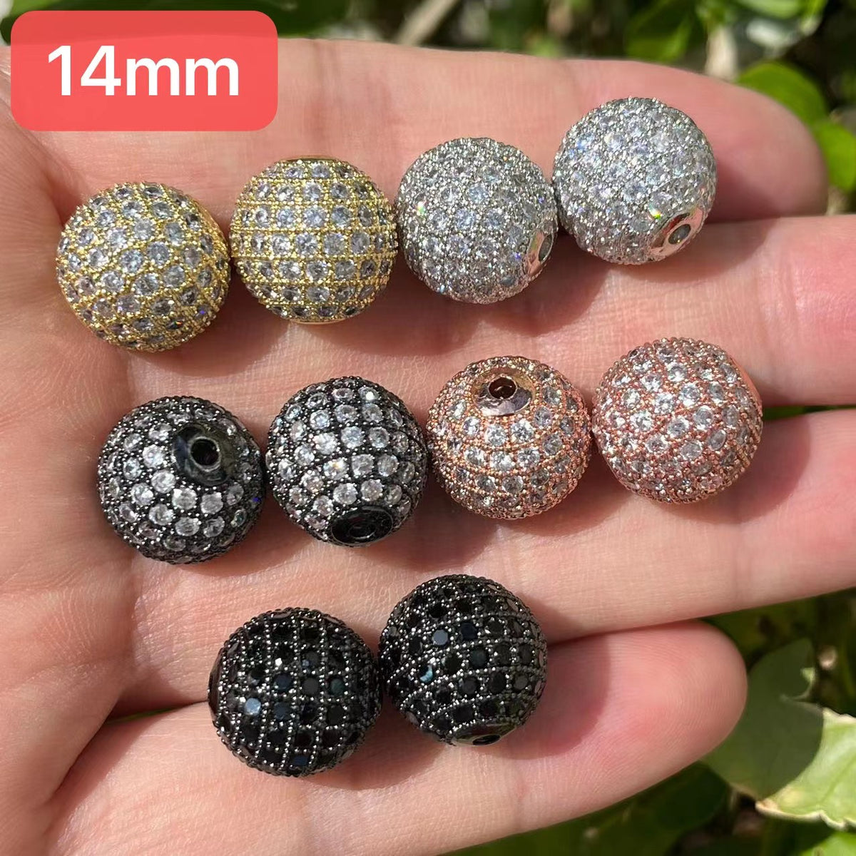CZ pave balls 14mm beads spacers, sold per pkg of 10 pcs – Charms Beads ...