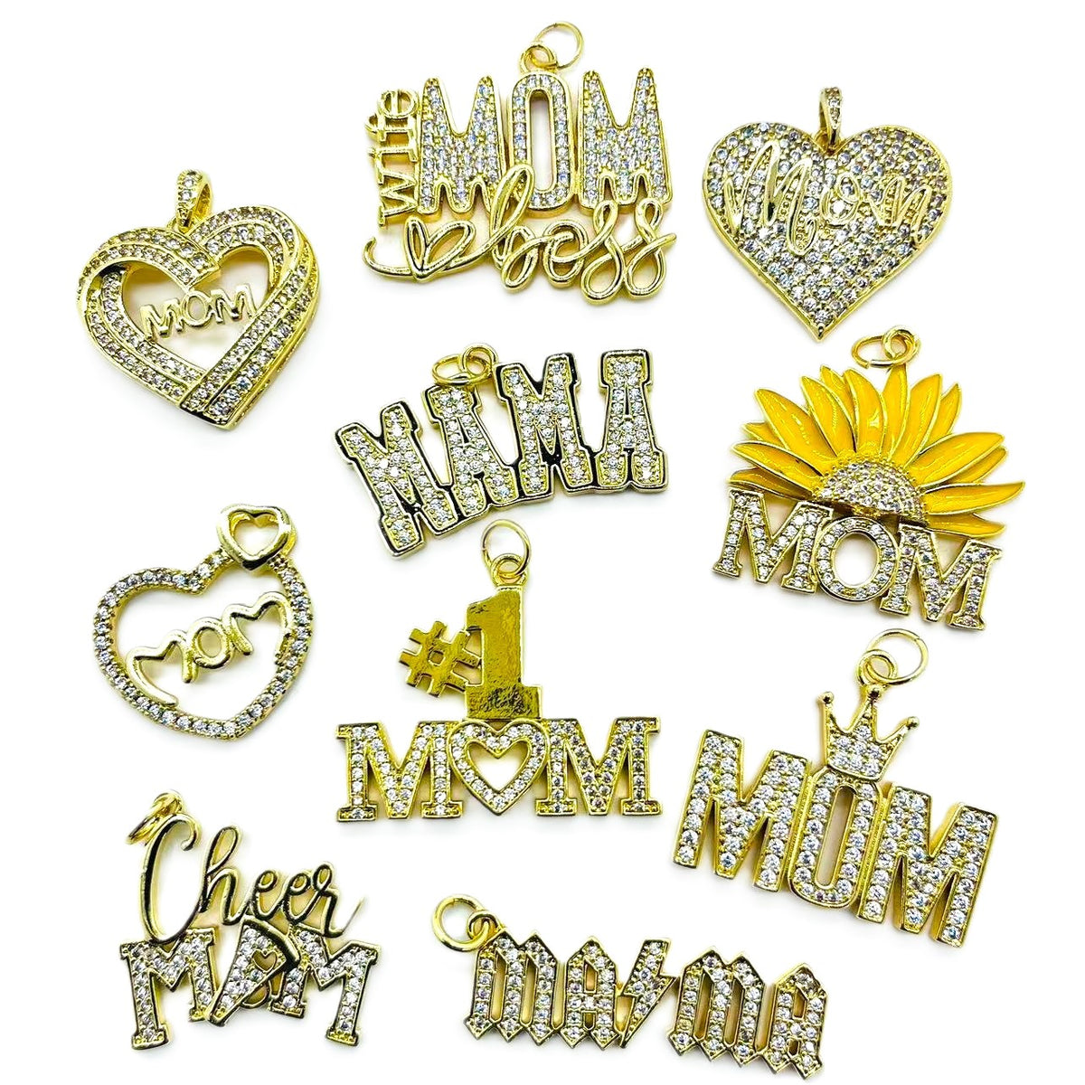 cz pave Mother Day charms mix Bundle, Mama Mum Mom, gold, sold per pkg ...