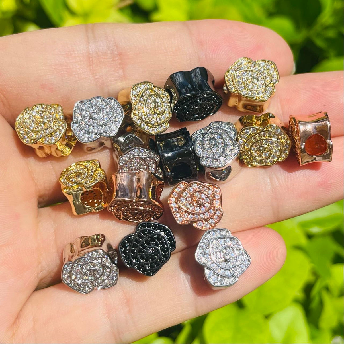 cz pave rose flower spacer, 12x10mm, sold per pkg of 10pcs – Charms ...