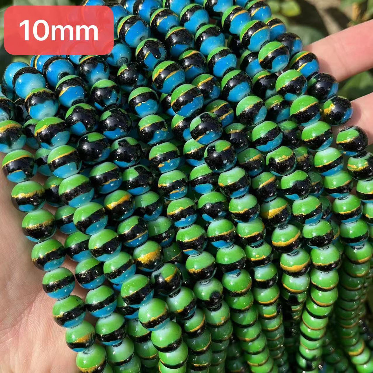 10mm smooth finish one line two color glass beads, LBL01, green blue b ...
