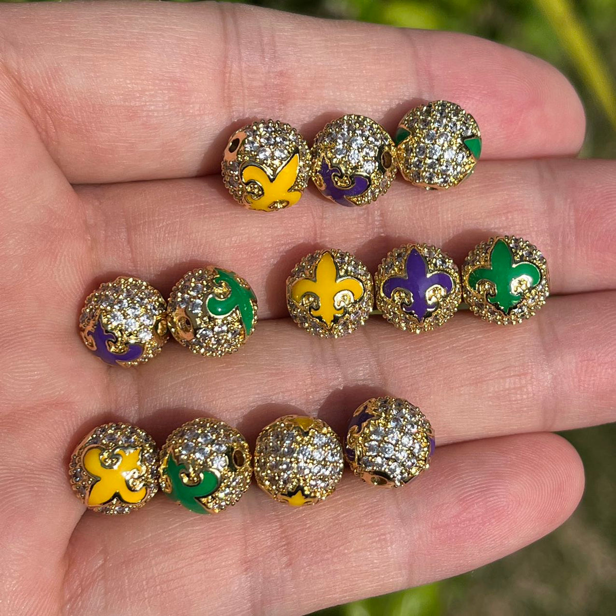 10mm cz pave ball spacer, Mardi Gras, Fleur De Lis, Gold plated, sold ...