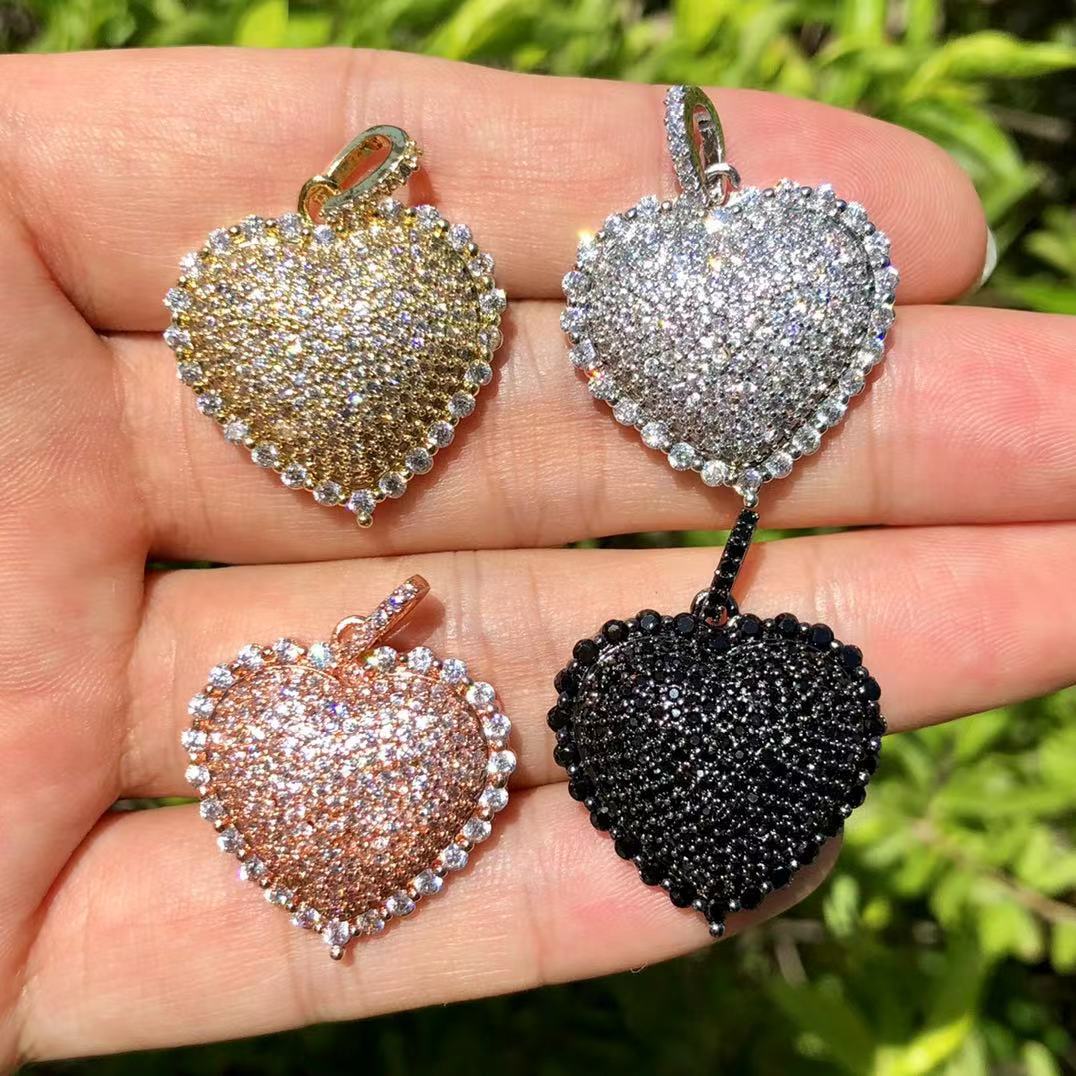 cz pave heart charms, 25*23mm, sold per pkg of 10pcs – Charms Beads Vendor