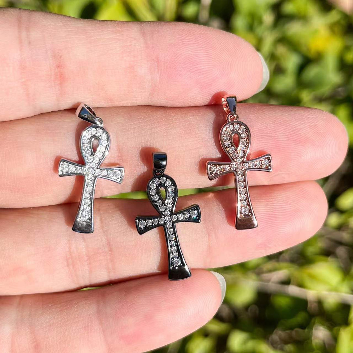 cz pave small ankh pendant, ankh charms, cross pendant, sold per pkg o ...