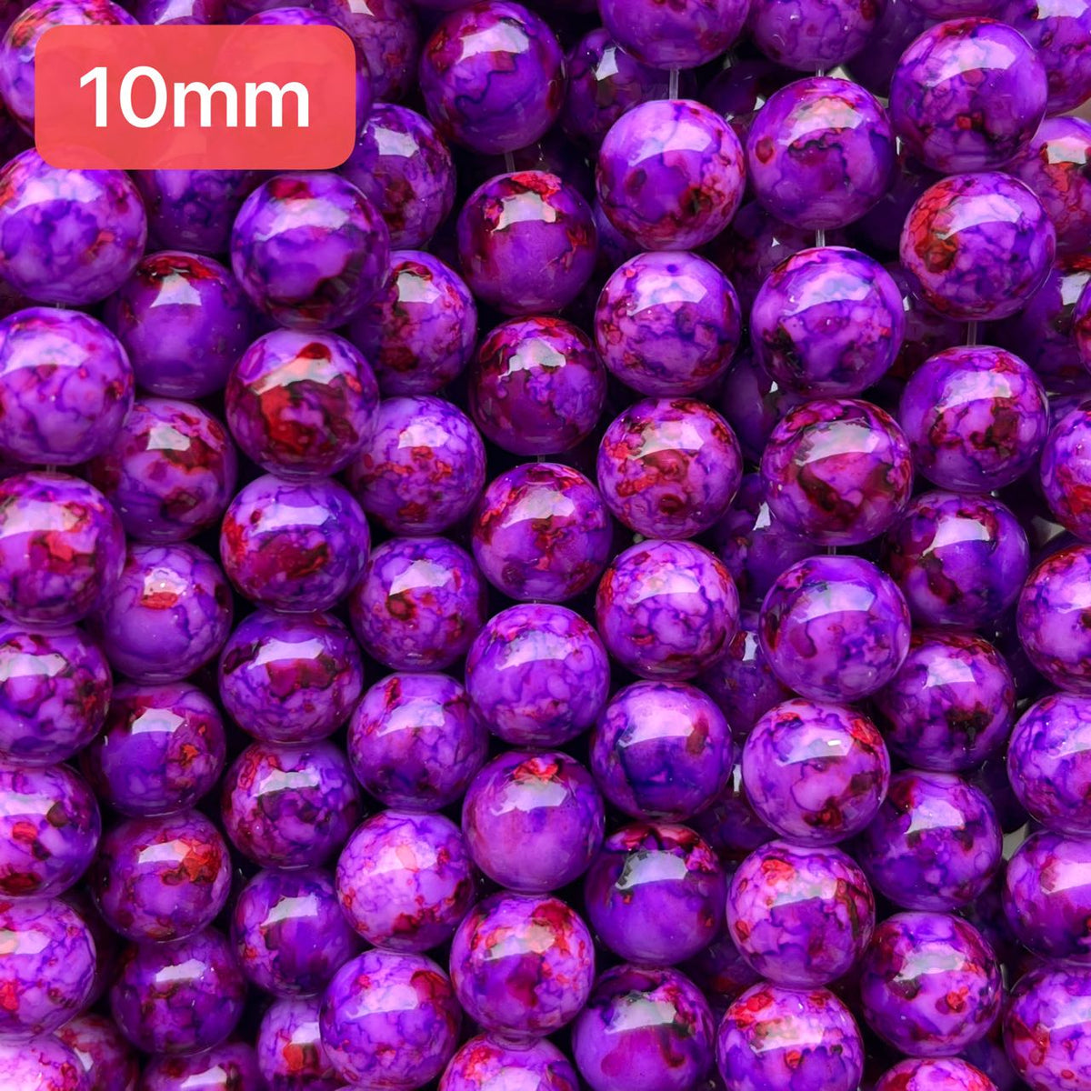 10mm smooth finish purple glass beads, sold per pkg of 2 stands ...