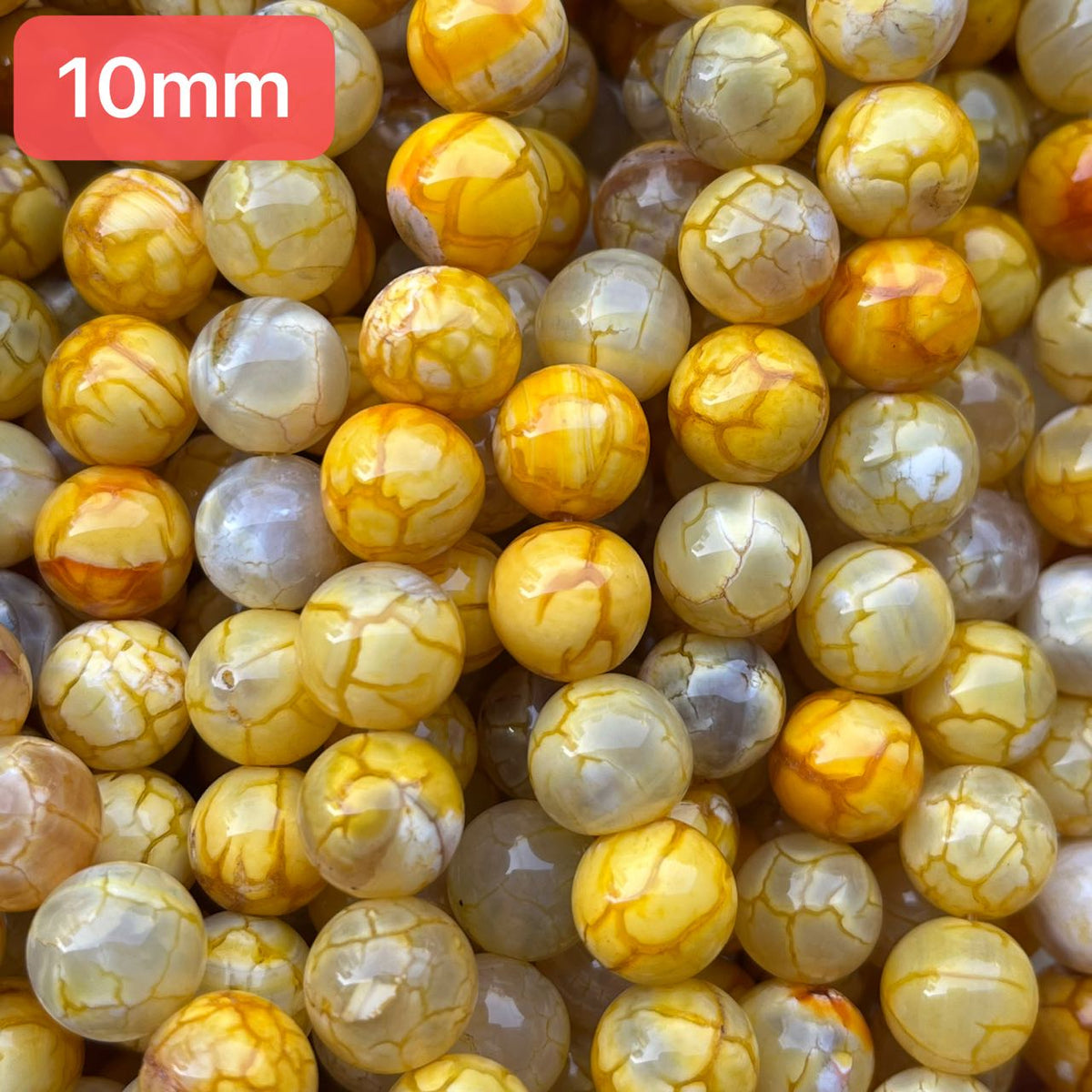 10mm smooth finish cracked agate beads, Yellow, sold per pkg of 2 stra ...