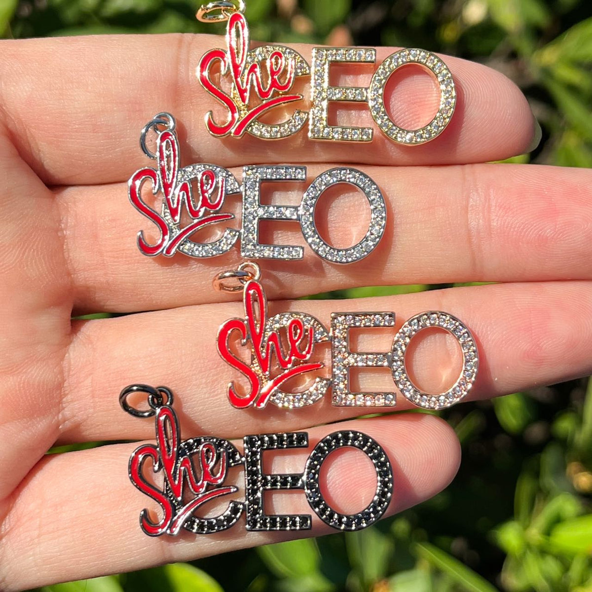 CZ pave She CEO charms, words, RED, sold per pkg of 10pcs – Charms ...
