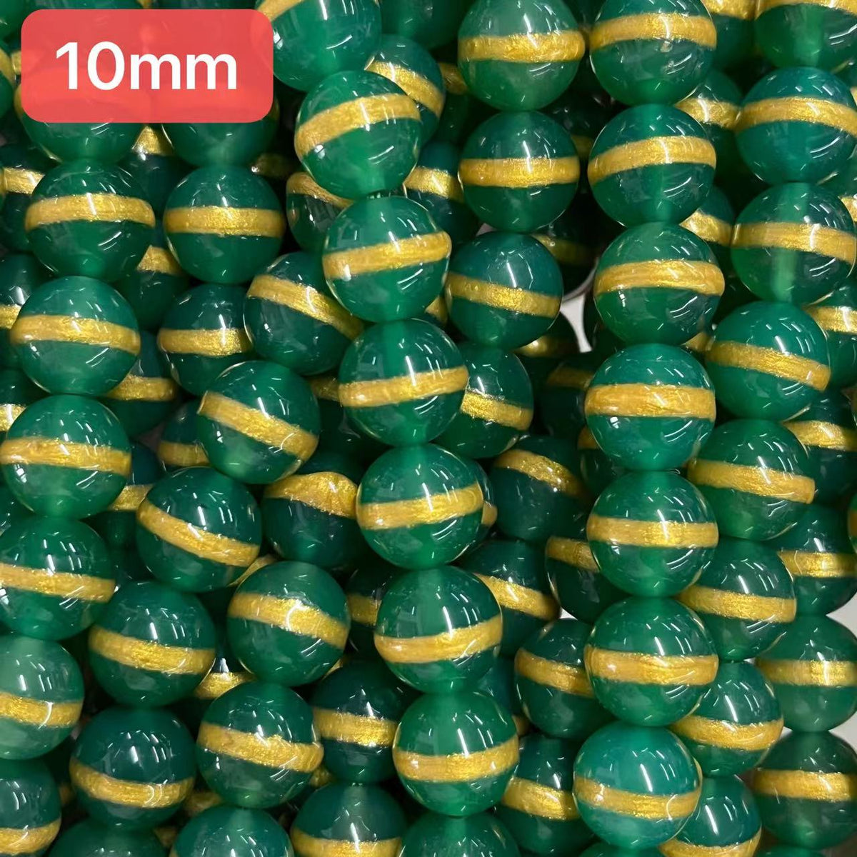 10mm smooth finish one line Tibetan agate beads, Green, sold per pkg o ...