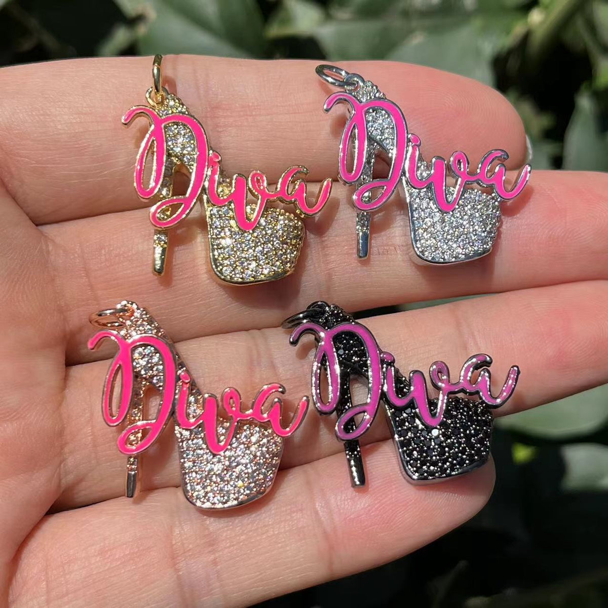 cz pave DIVA shoes charms, DIVA words, Pink, high heel shoes, sold per ...