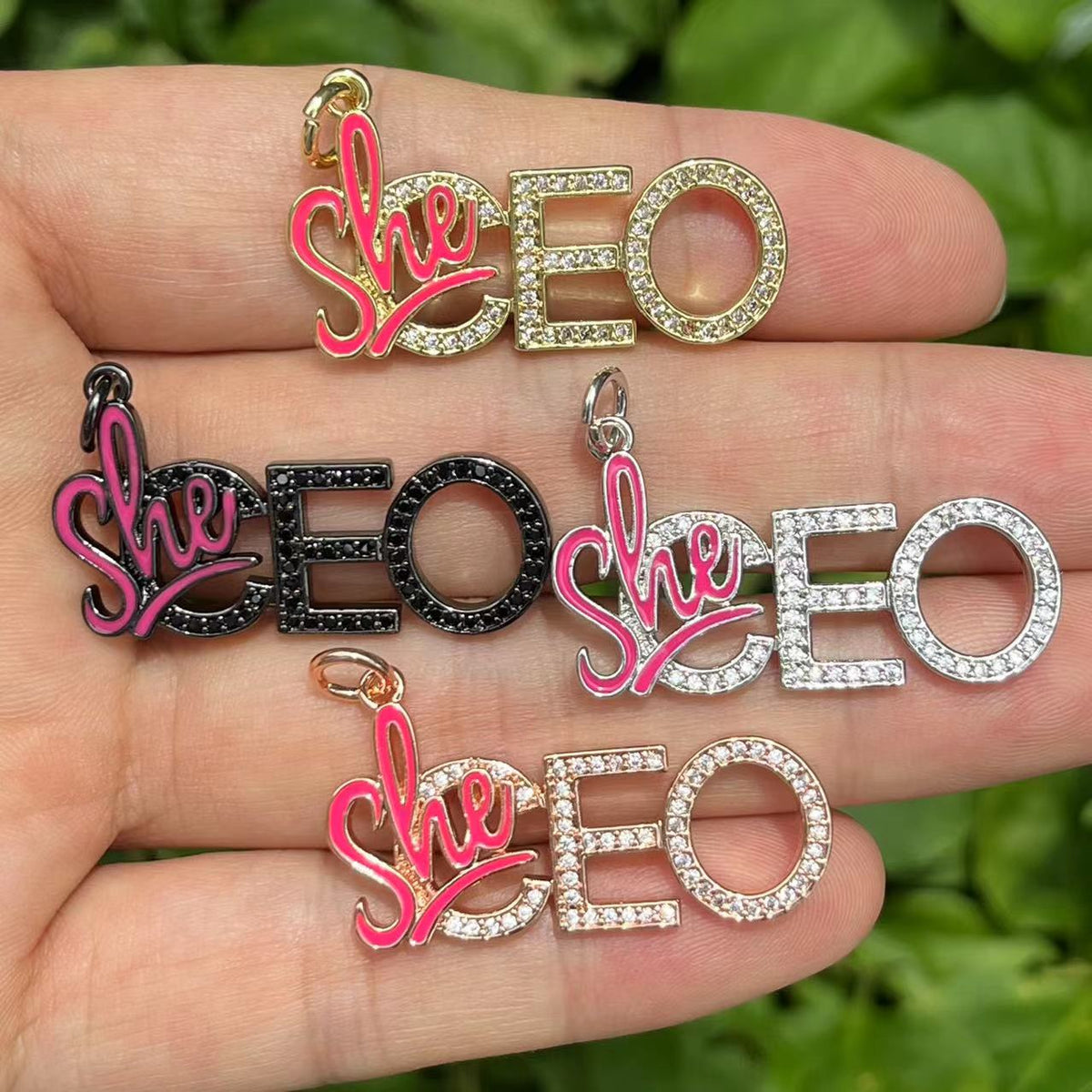 CZ pave She CEO charms, words, pink, sold per pkg of 10pcs – Charms ...
