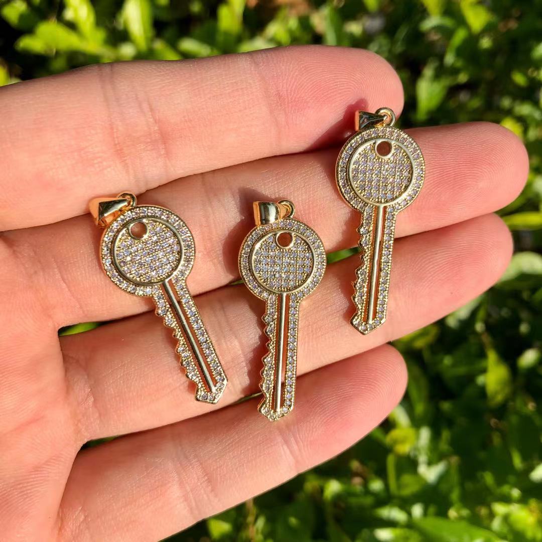 cz pave key charms, 36*14mm, sold per pkg of 5pcs – Charms Beads Vendor