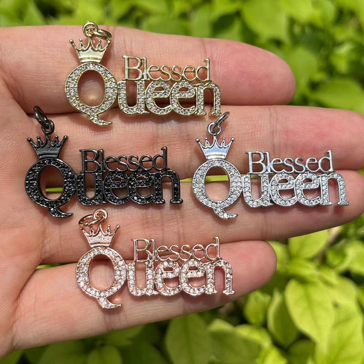 cz pave Blessed Queen charms, words, sold per pkg of 10pcs – Charms ...