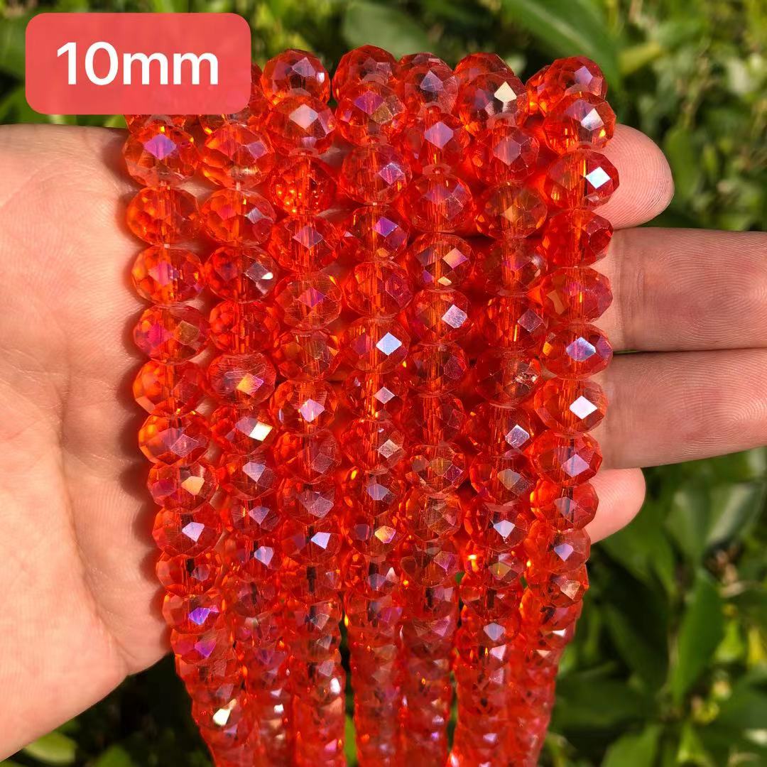 10mm faceted AB electroplated orangey-red glass beads, sold per pkg of ...