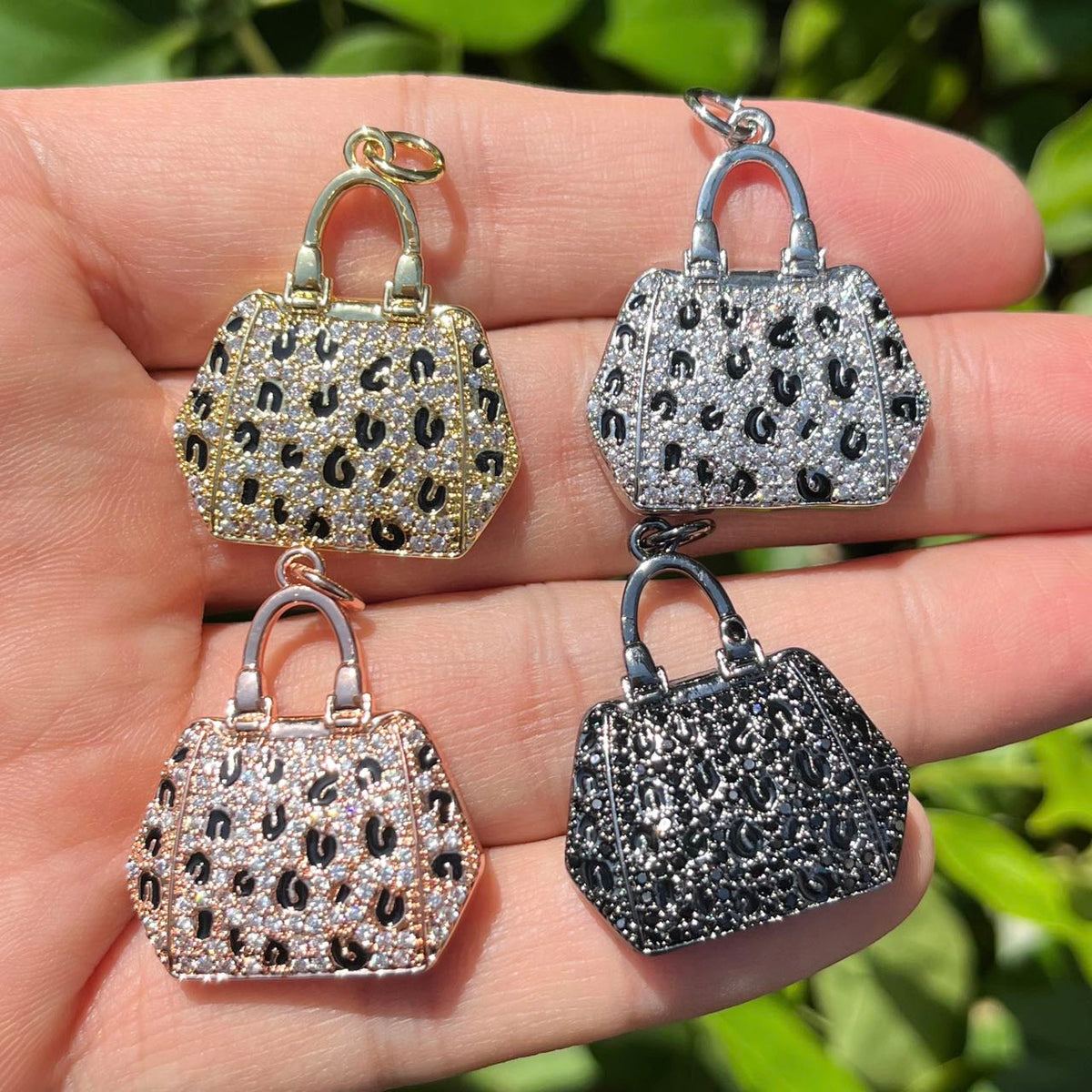 cz pave Black Leopard Print bag charms, 28*25mm, sold per pkg of 10pcs ...