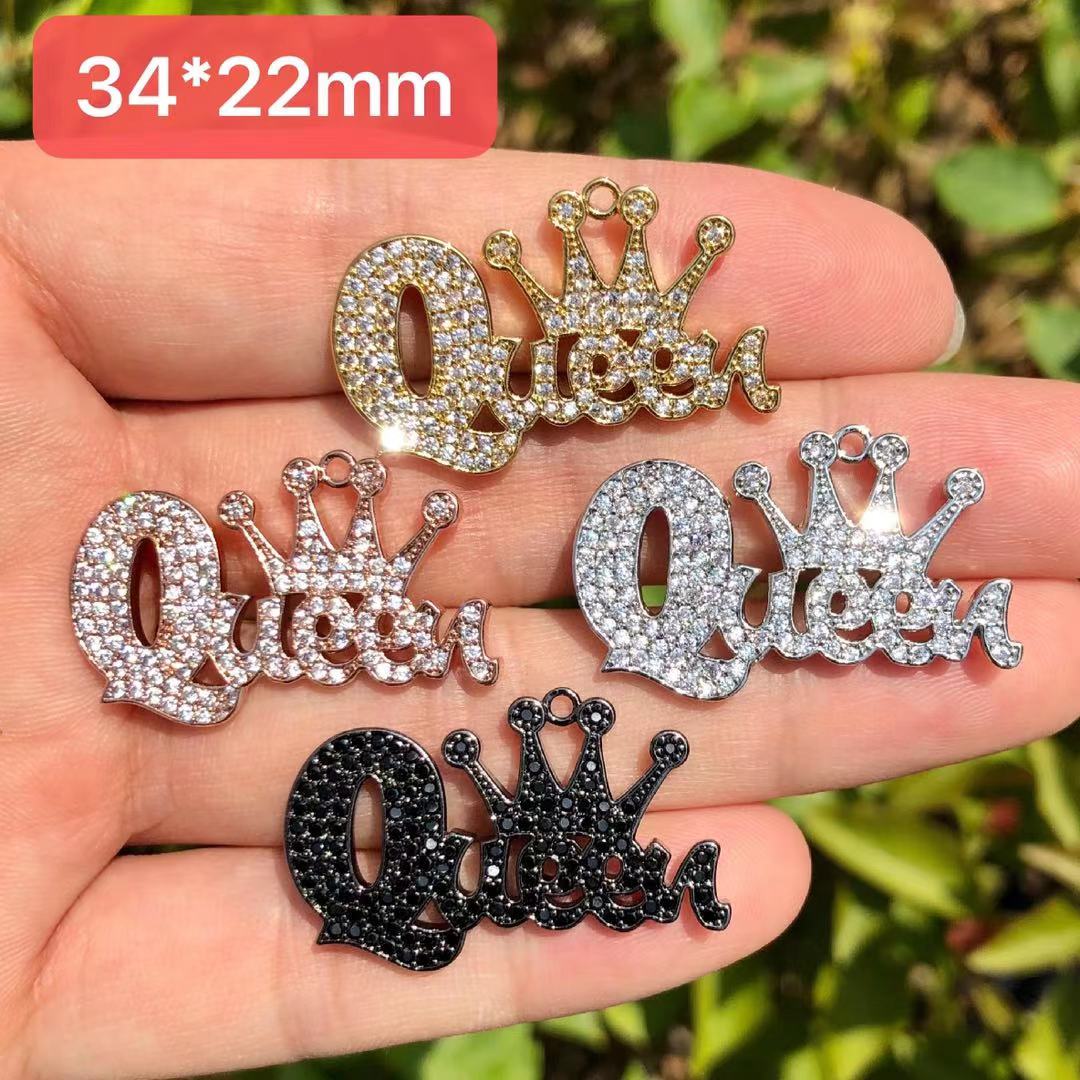 cz pave Queen charms, words, 34*22mm, sold per pkg of 10 – Charms Beads ...
