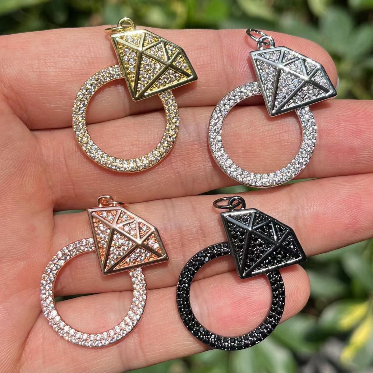 cz pave Diamond Ring charm, sold per pkg of 10 pcs – Charms Beads Vendor