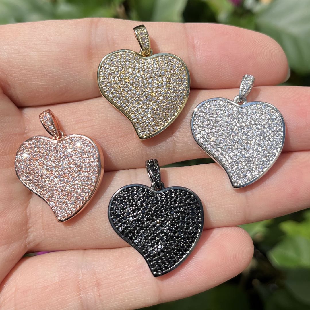 cz pave heart charm, 22.5x22mm, sold per pkg of 10 – Charms Beads Vendor